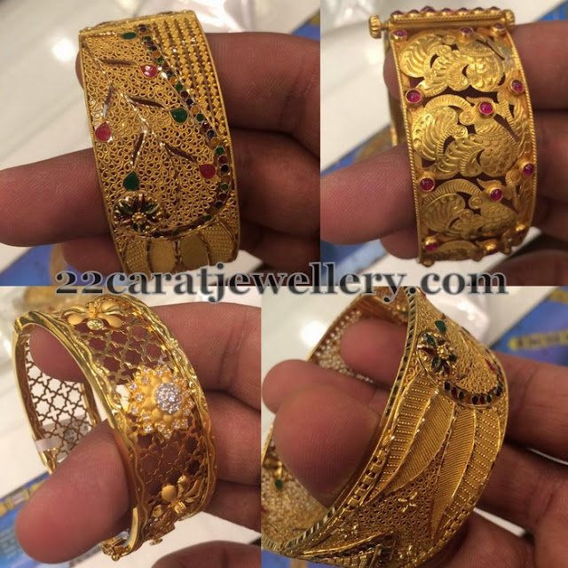 Broad and Thin Gold Bangle Sets - Jewellery Designs