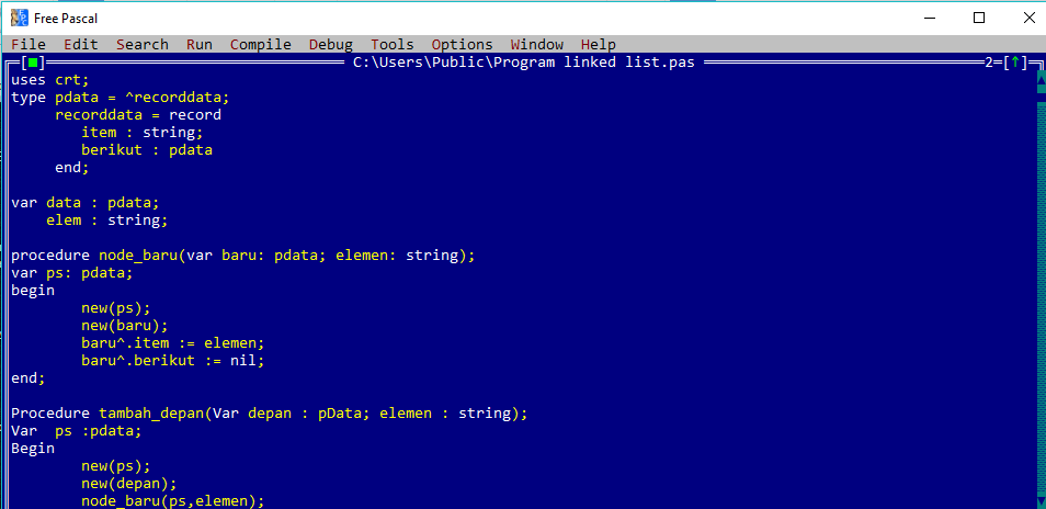 codingan linked list pascal codingan linked list pascal