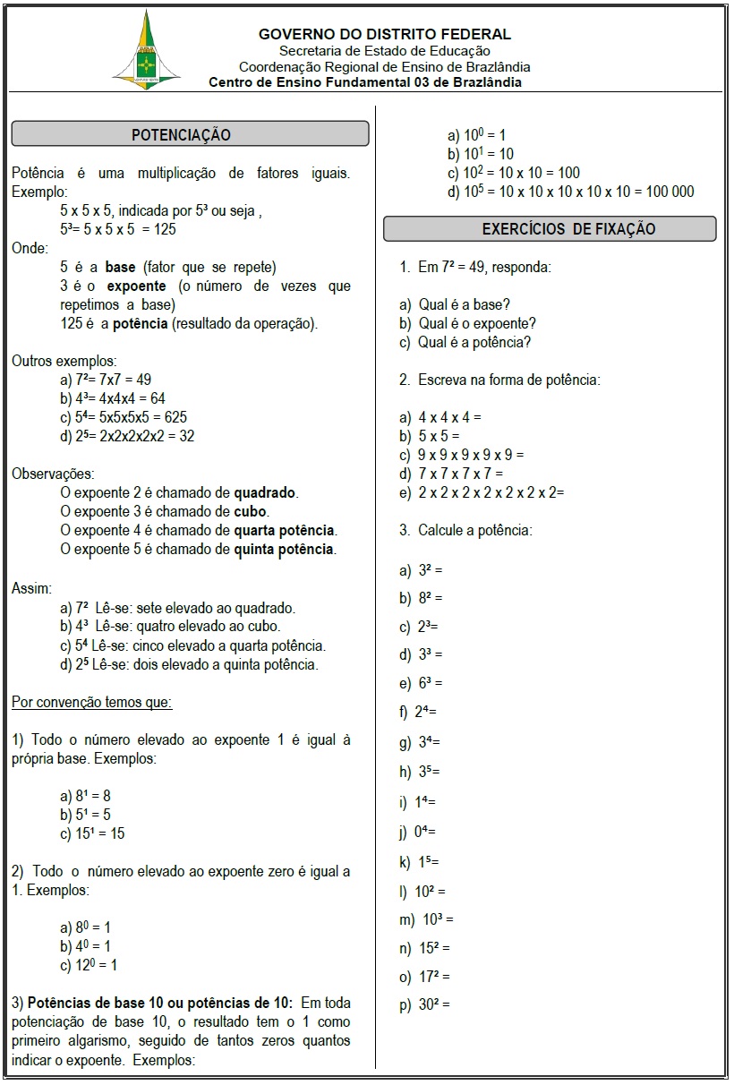Educa X Atividade De Matematica 6 Ano Potenciacao Images Educa X Atividade De Matematica 6 Ano Potenciacao Images