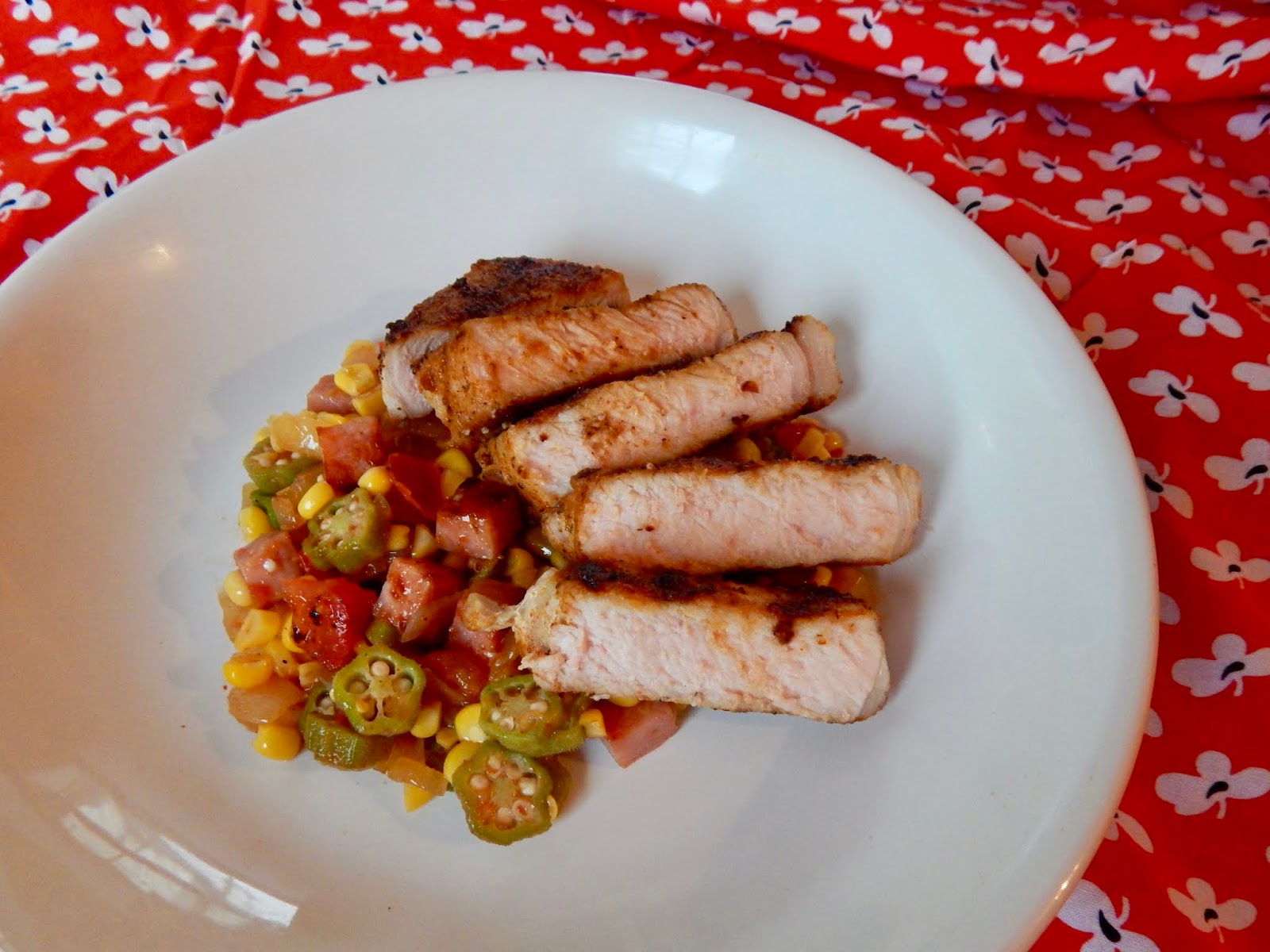 The Nerdy Chef: Creole Grilled Pork with Corn & Okra