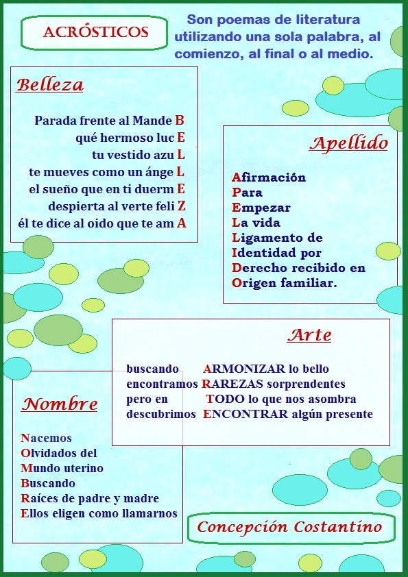 Lazos de Arte y Amistad: ACRÓSTICOS, Concepción Costantino