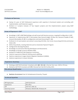 SAP FICO Resume With 3 Years Experience - Instant Download