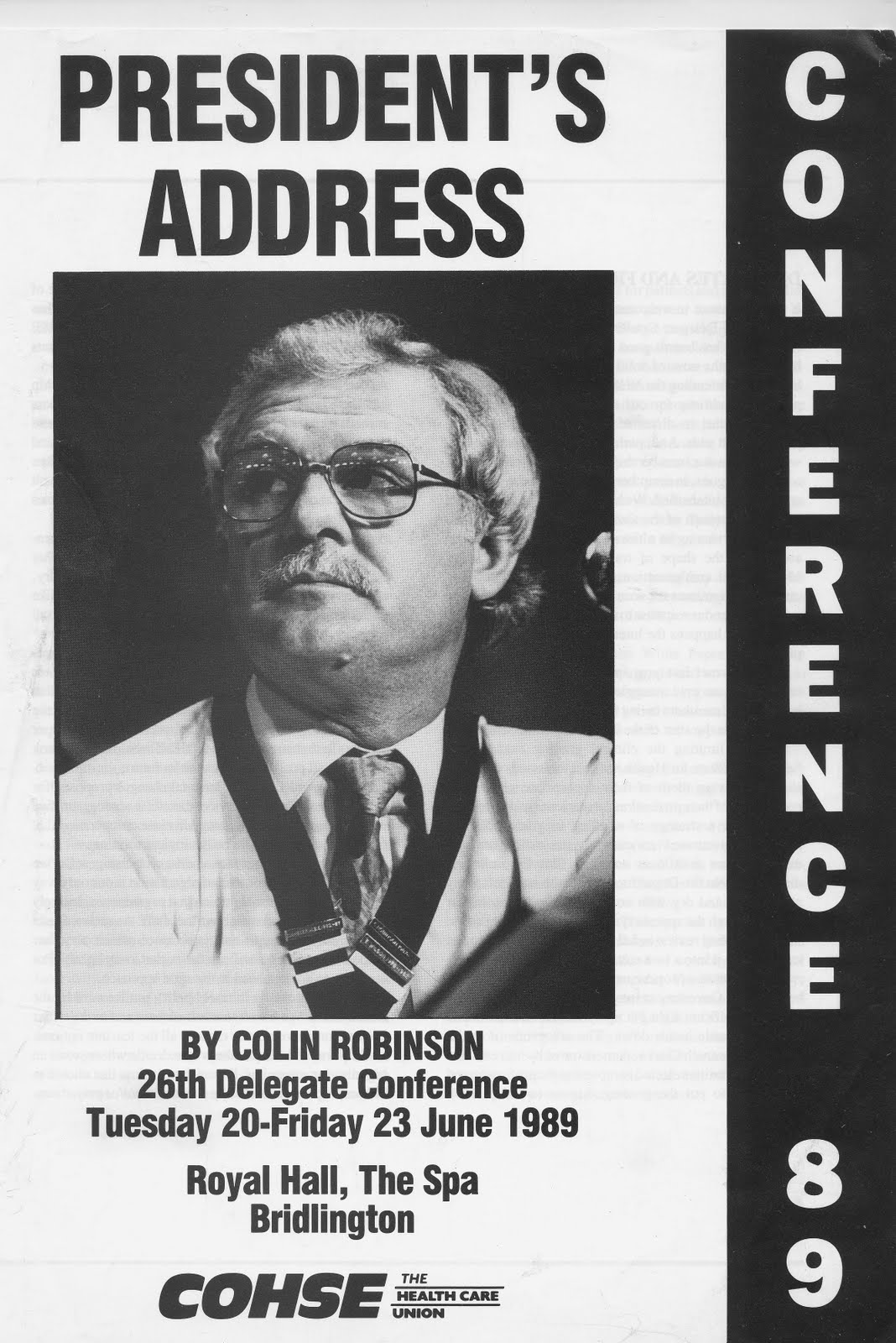 COHSE: Colin Robinson COHSE Presidential Address 1989