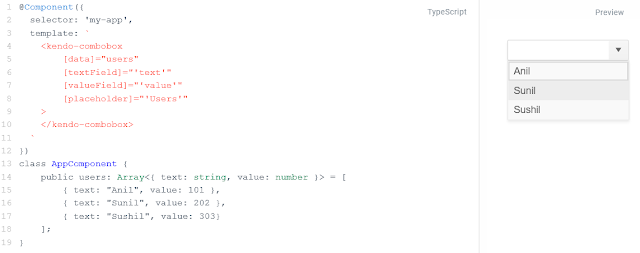 Angular 4 Kendo Combobox Binding