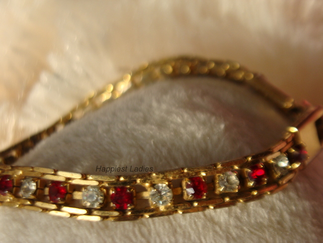 White & Red Stone Studded 18k Gold Bracelet - Happiest Ladies