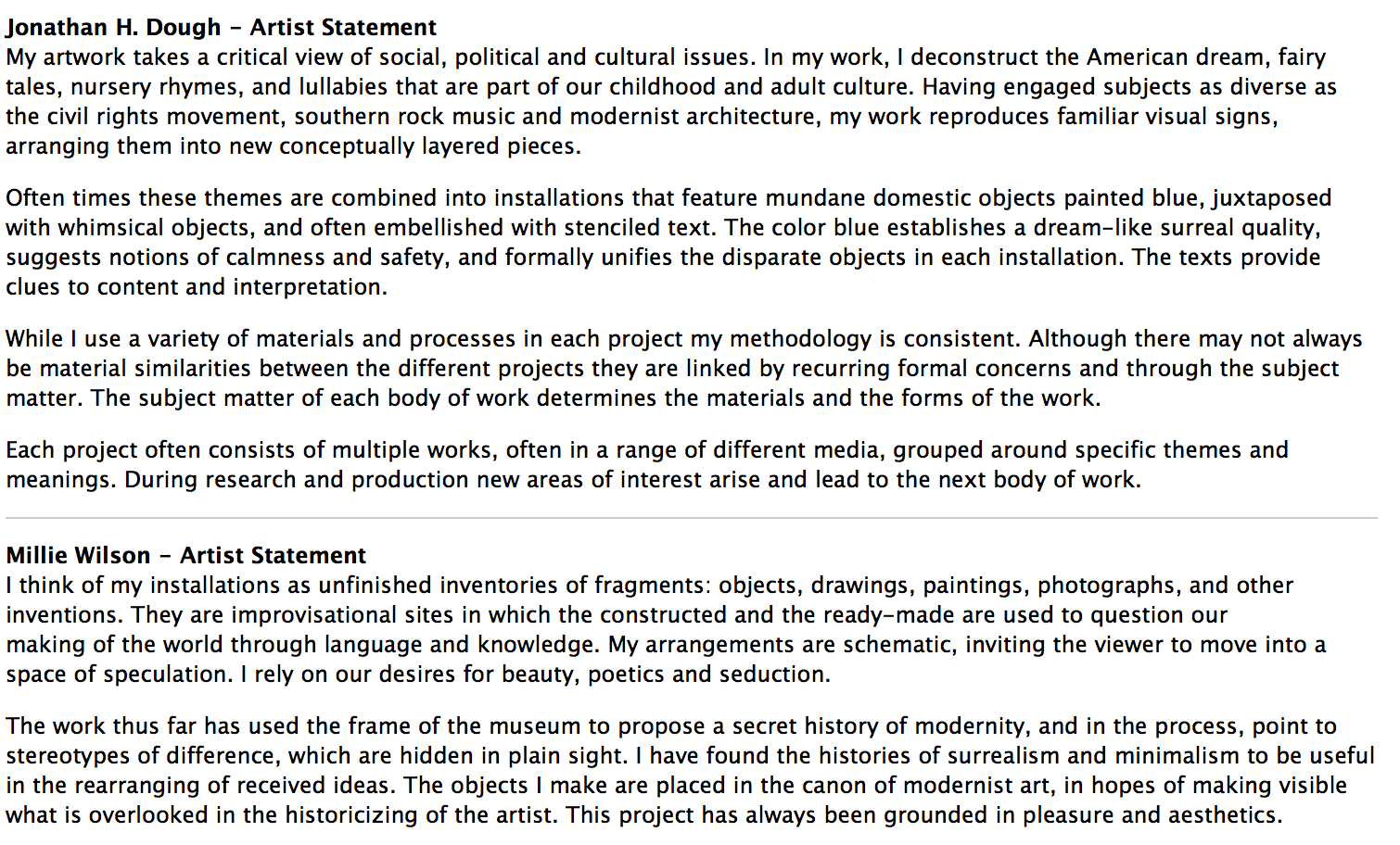 Professional Frameworks 3: Artist Statements/Personal Statement.