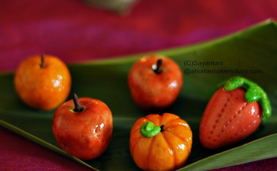 A Homemaker's Diary: Kaju katli in fruit shapes (Cashew nut fudge)