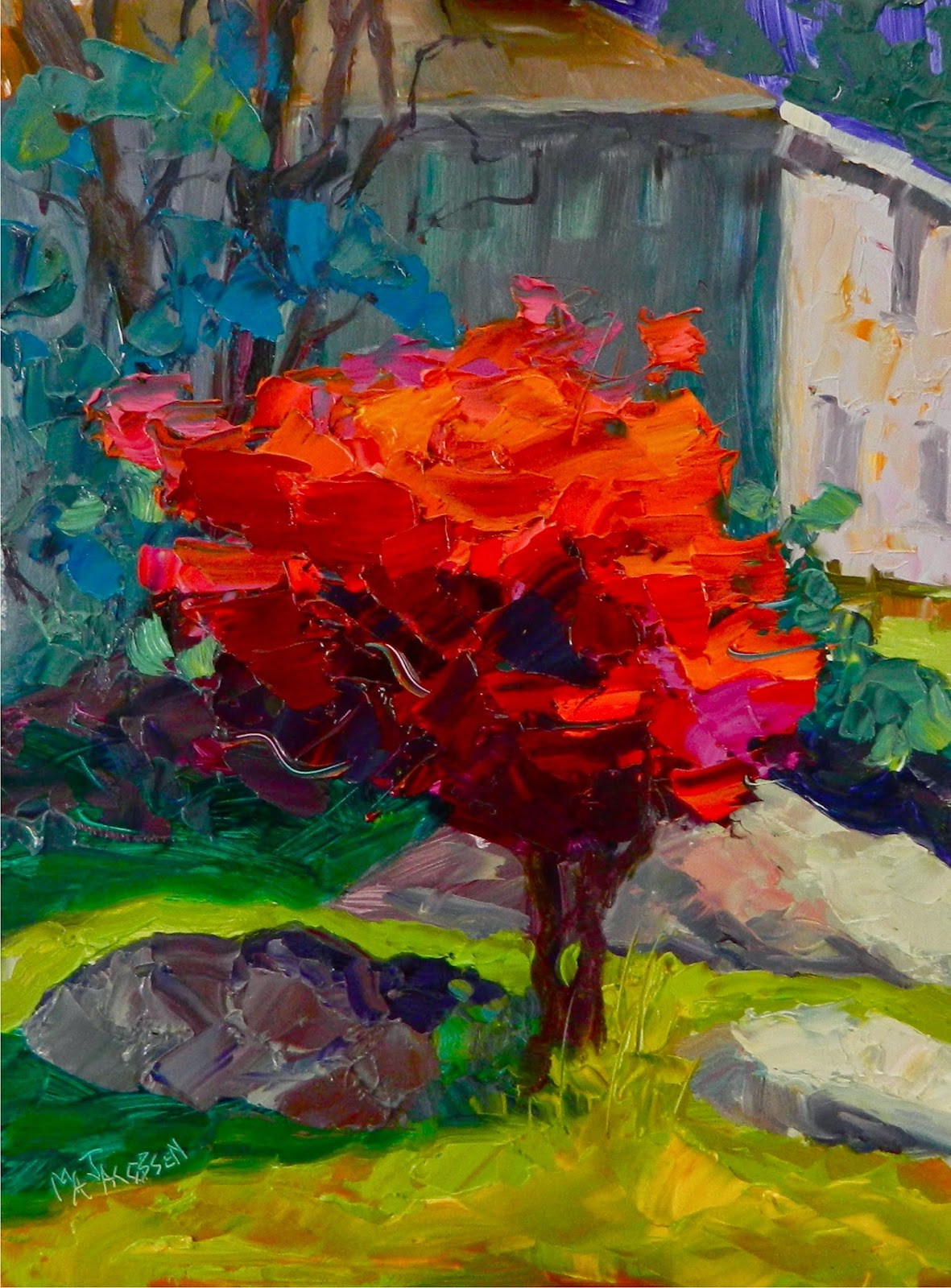 Paint Dance: "Red Maple at Vixen Hill Farm", 9x12, oil on board ...