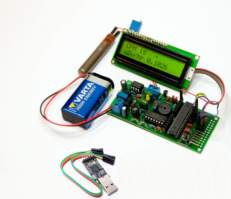 arduino geiger PCB: Assembled Counter + USB TTL serial converter