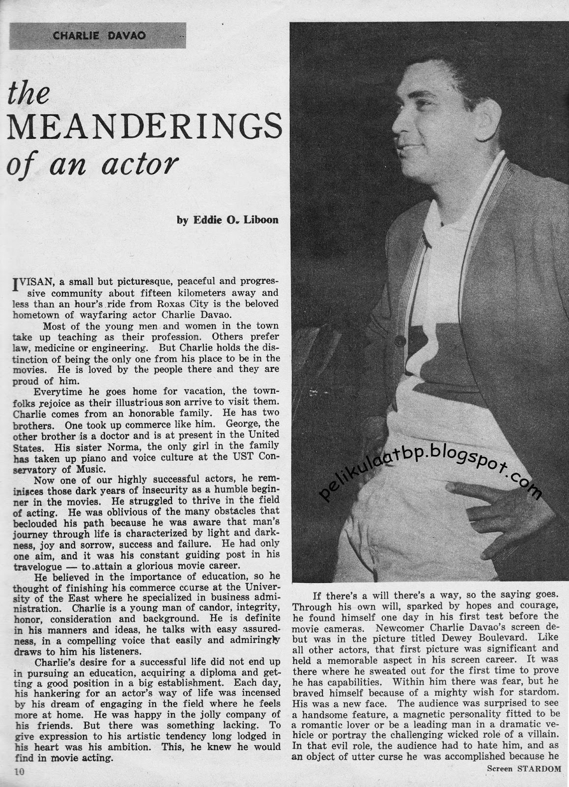 PELIKULA, ATBP.: CHARLIE DAVAO: THE MEANDERINGS OF AN ACTOR (by Eddie O ...