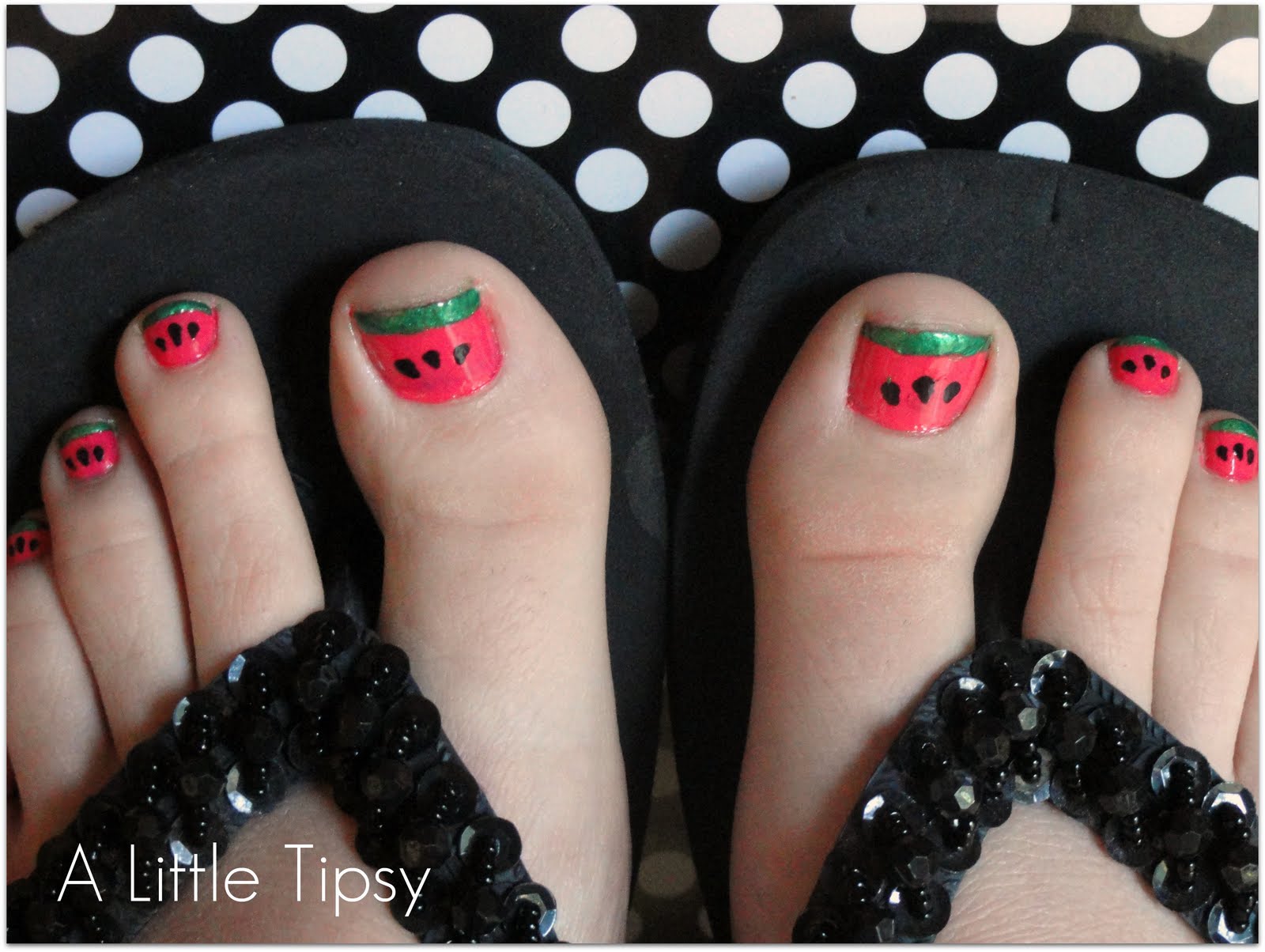 DIY Under $5 {Watermelon Toenails} - A Little Tipsy