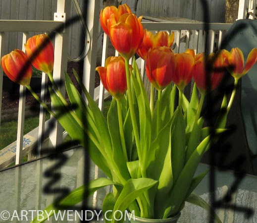 Art by Wendy: Will a Tulip Leaf hold a Chickadee???