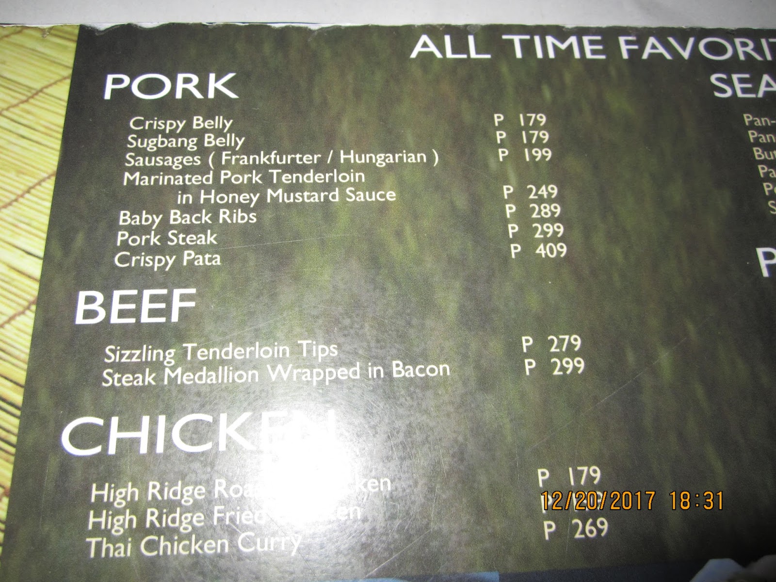 High Ridge Cagayan De Oro City Menu 2017