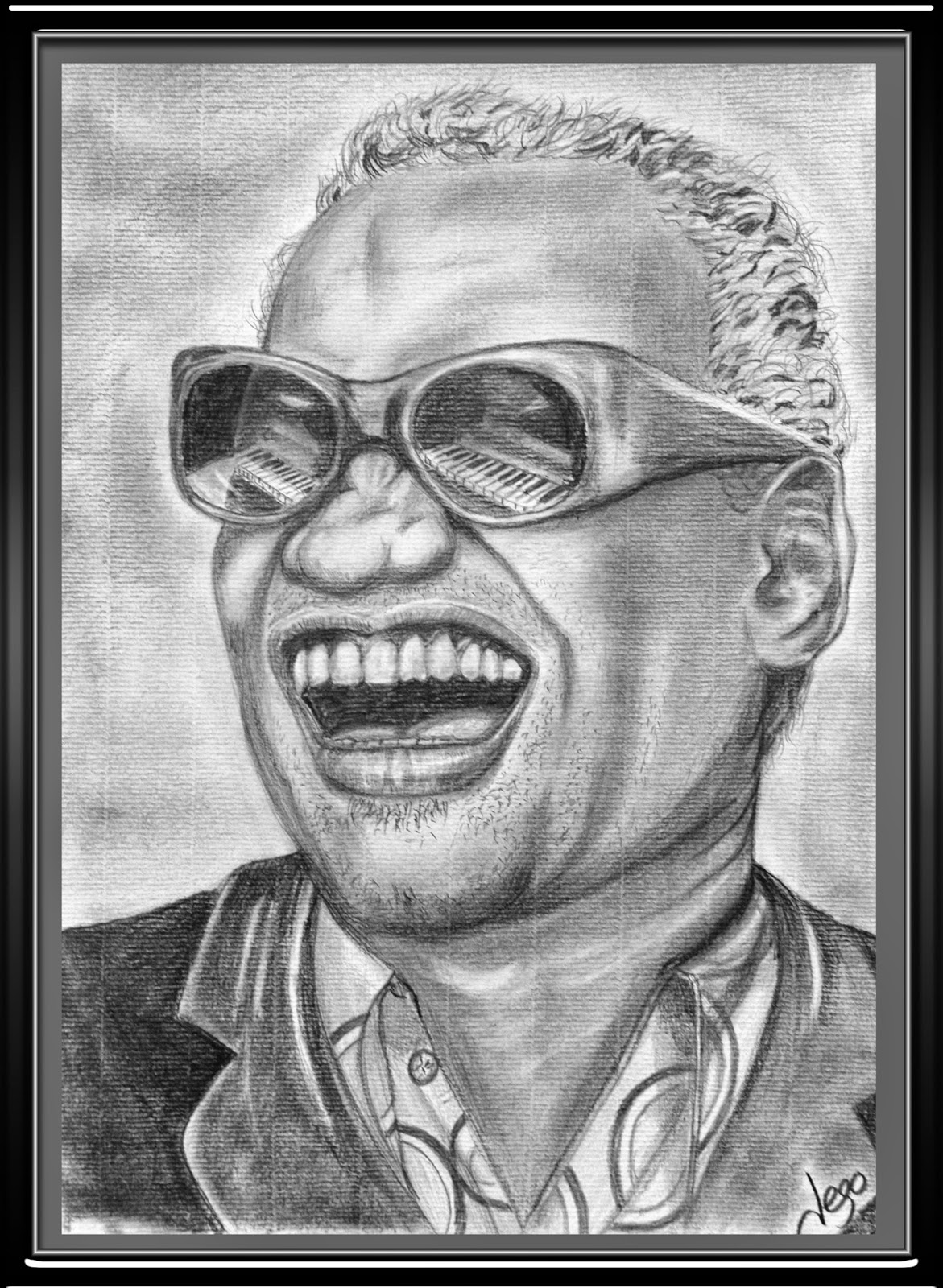 Retratos realistas y dibujos: Ray Charles dibujo a lápiz