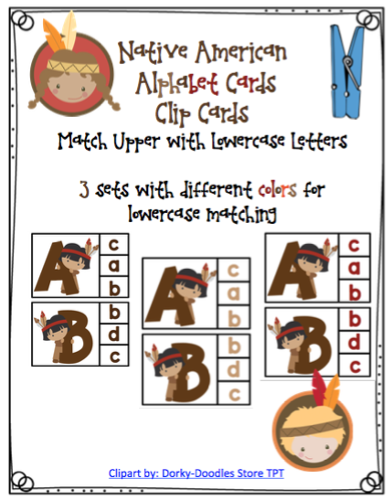 Native American Alphabet Clip Cards ~ Preschool Printables