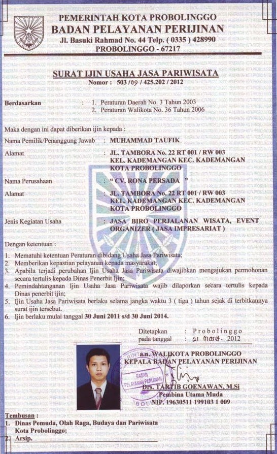 NPWP SIUP CV-Tour bromotour 2019