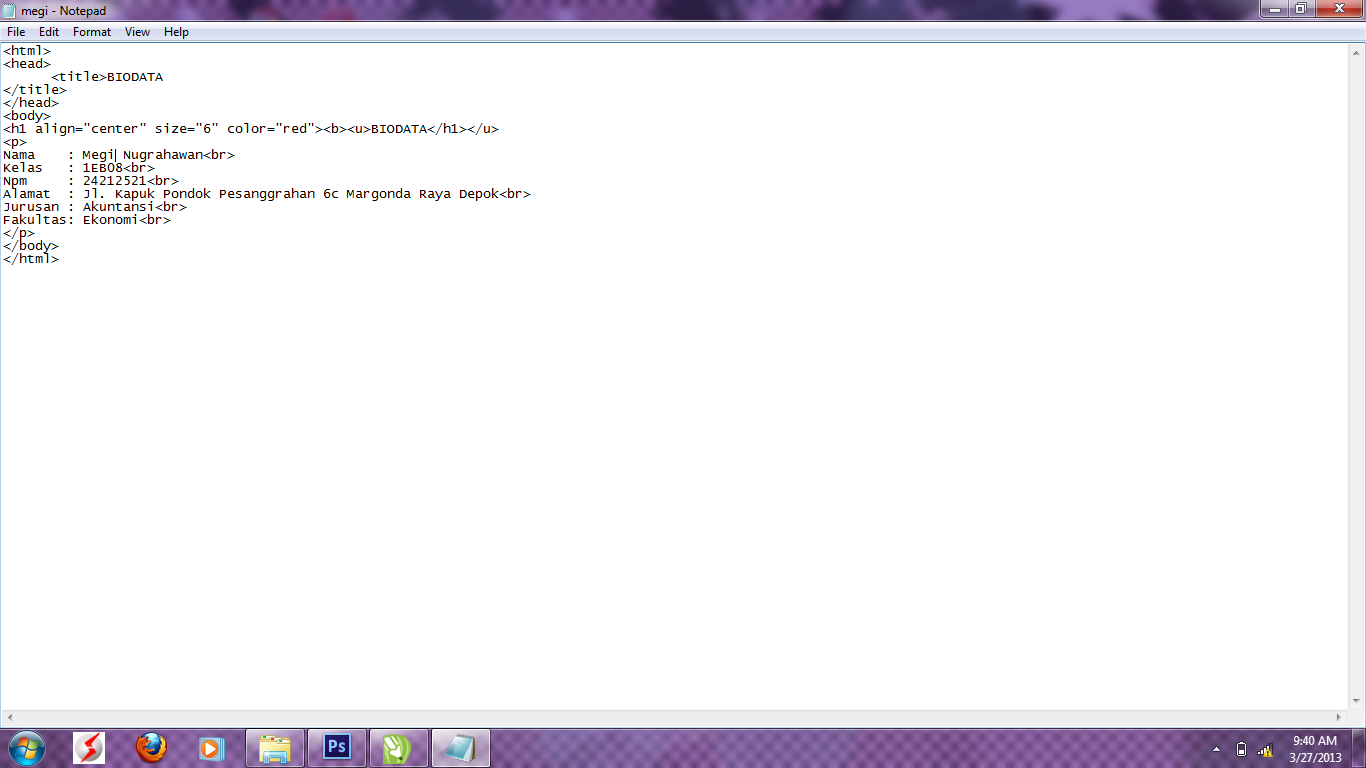 Contoh Membuat File HTML Sederhana