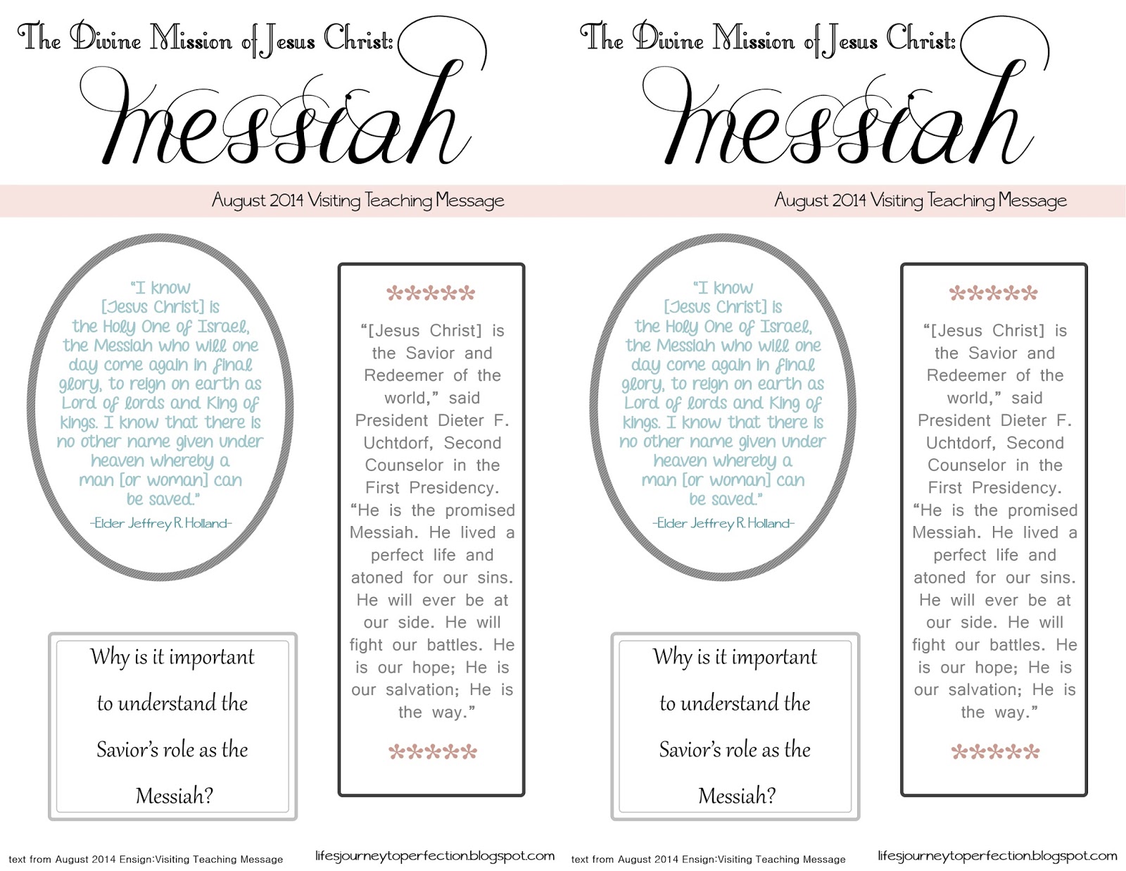 Life's Journey To Perfection: August 2014 Visiting Teaching Message ...