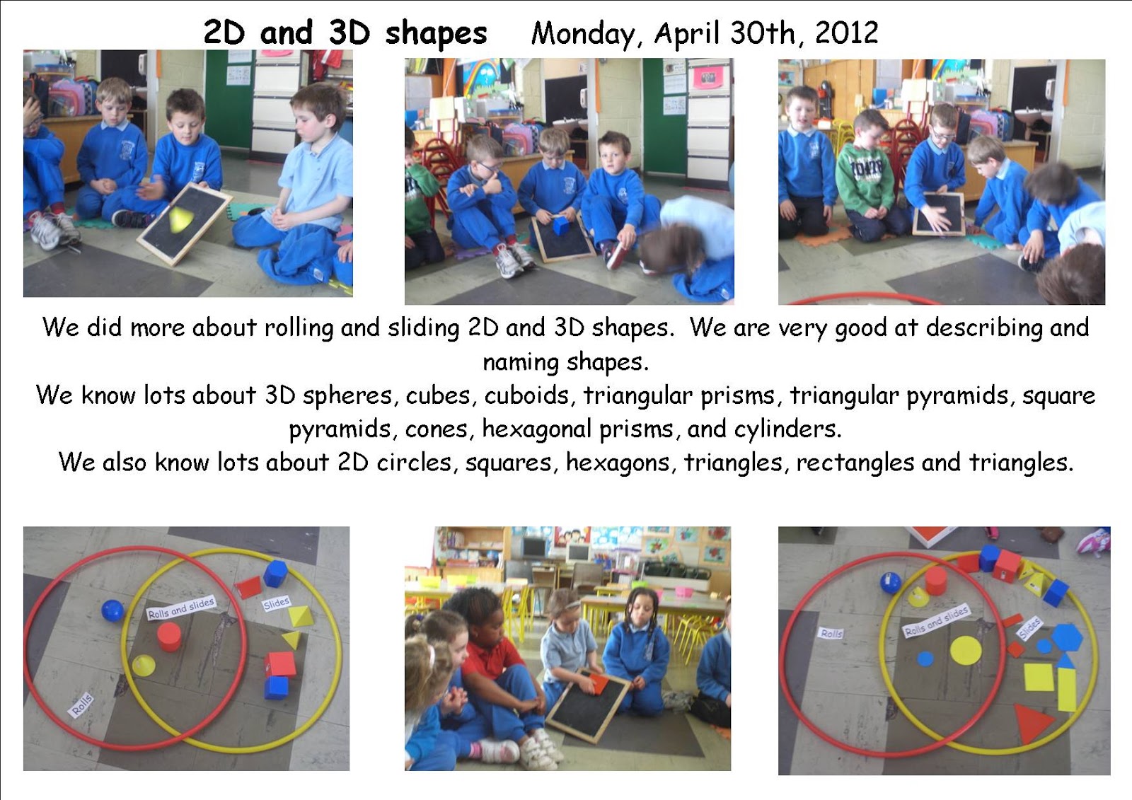 Maths Page: Which shapes roll or slide? Senior infants