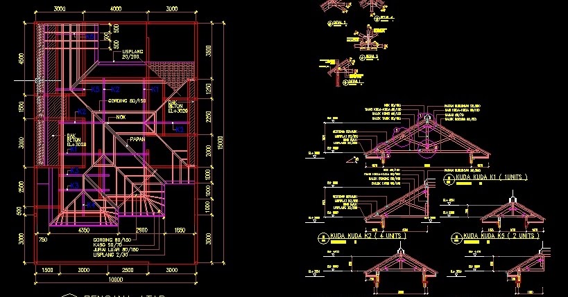 Download Gambar Kerja Atap dan Detail Kuda-Kuda Kayu DWG Gratis - BLOG ...