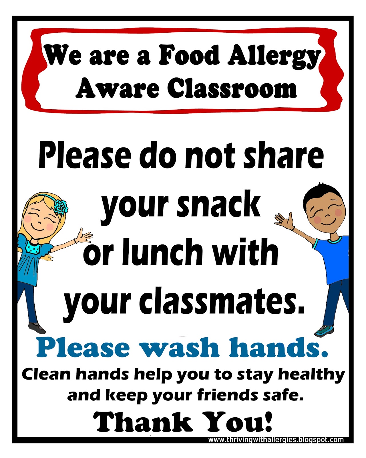 Thriving With Allergies: Peanut, tree-nut free classroom poster, Food ...