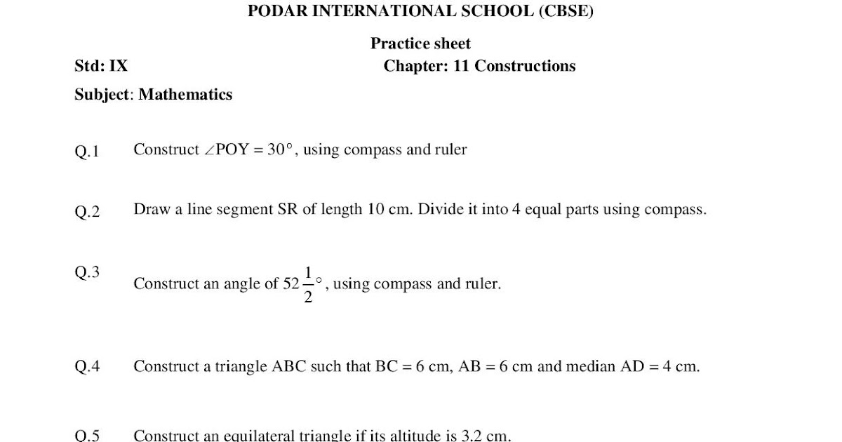 Math Practice sheet for Construction
