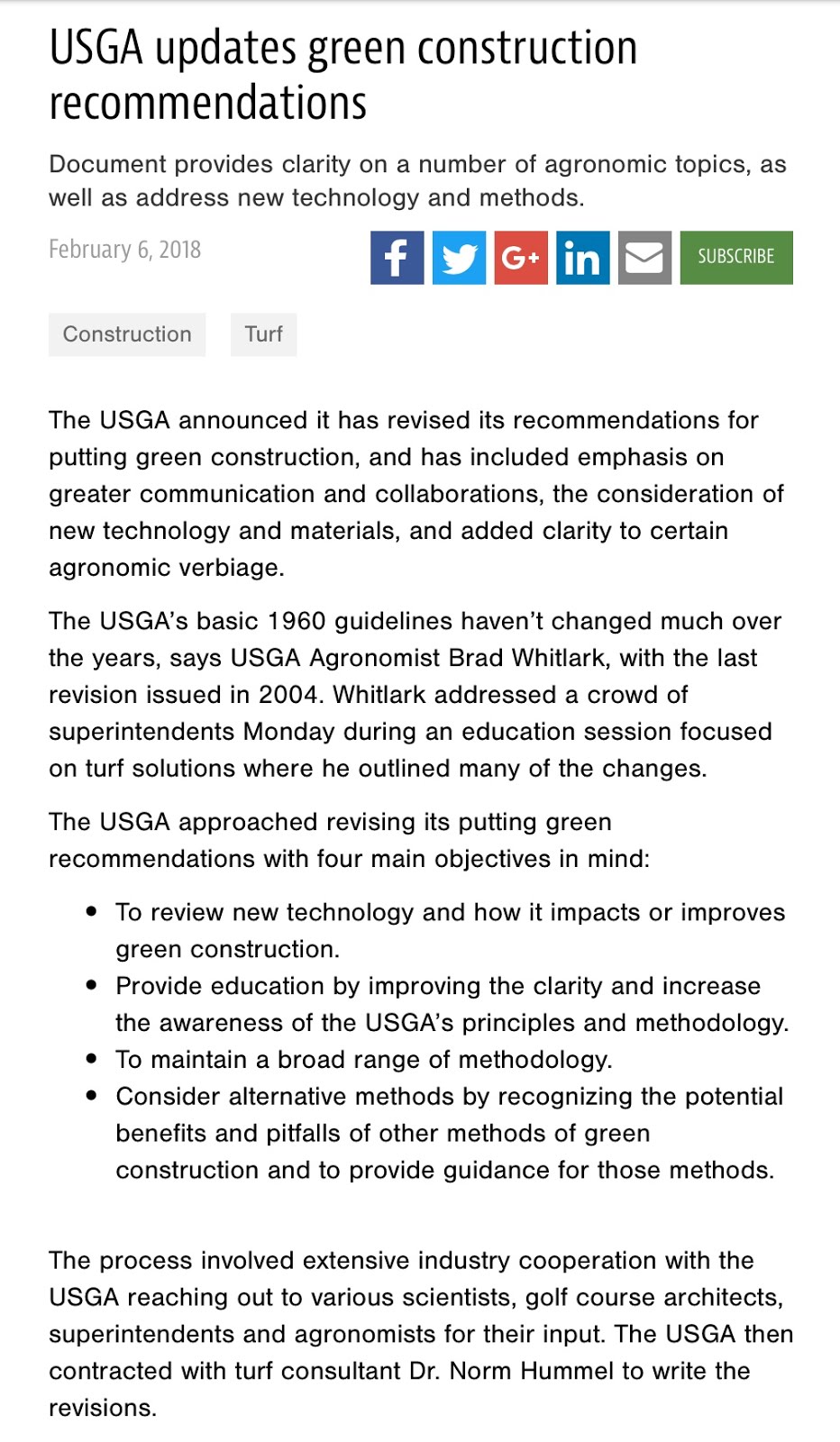 Highlands Country Club Agronomy: USGA Green Construction Update