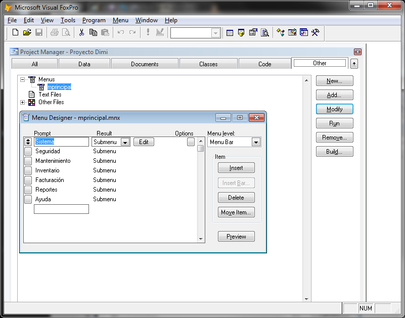 Asignar permisos a un menu en Visual FoxPro
