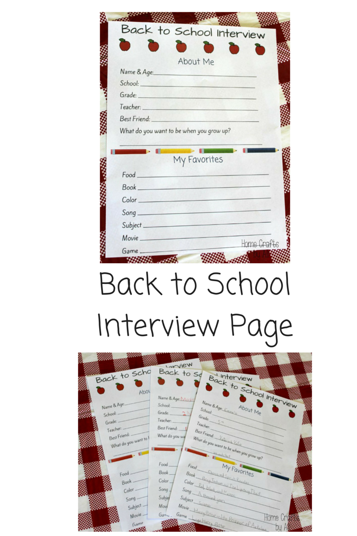 Back to School Interview Page - Home Crafts by Ali