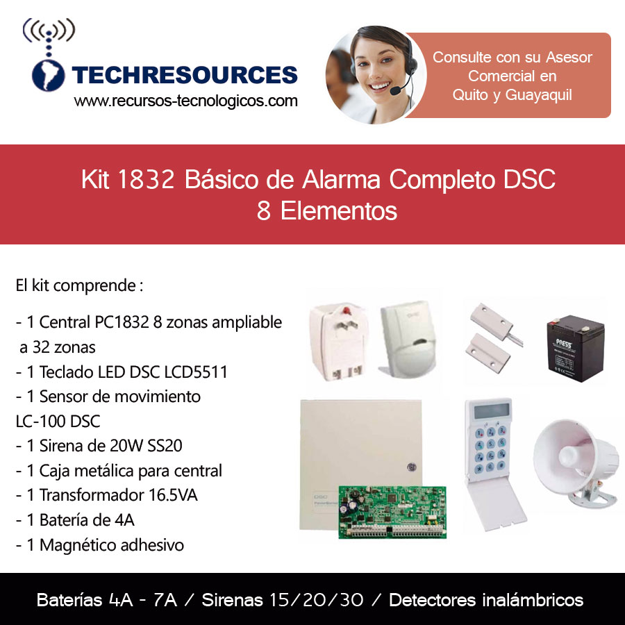 Kit Básico DSC 1832 / 8 Elementos ideal para el Hogar / DSC Equipos con ...