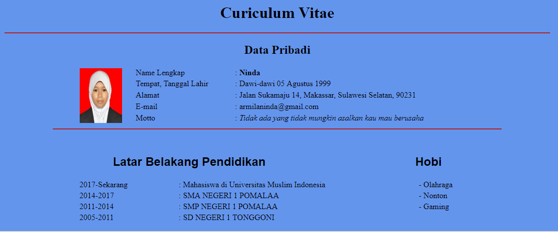 MEMBUAT CURRICULUM VITAE MENGGUNAKAN HTML - Ninda Apaletari