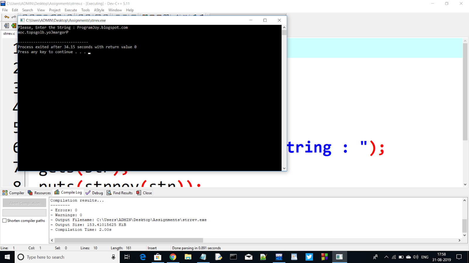 Reverse A String With Strrev Function In C Language