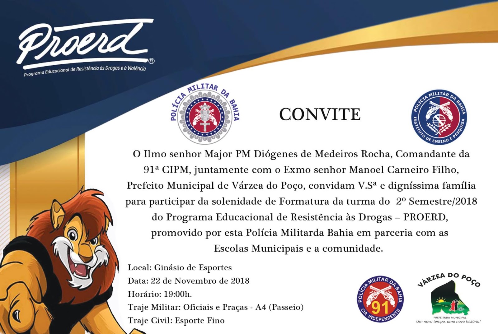 Convite de Formatura do Programa PROERD em Várzea do Poço - Várzea do ...