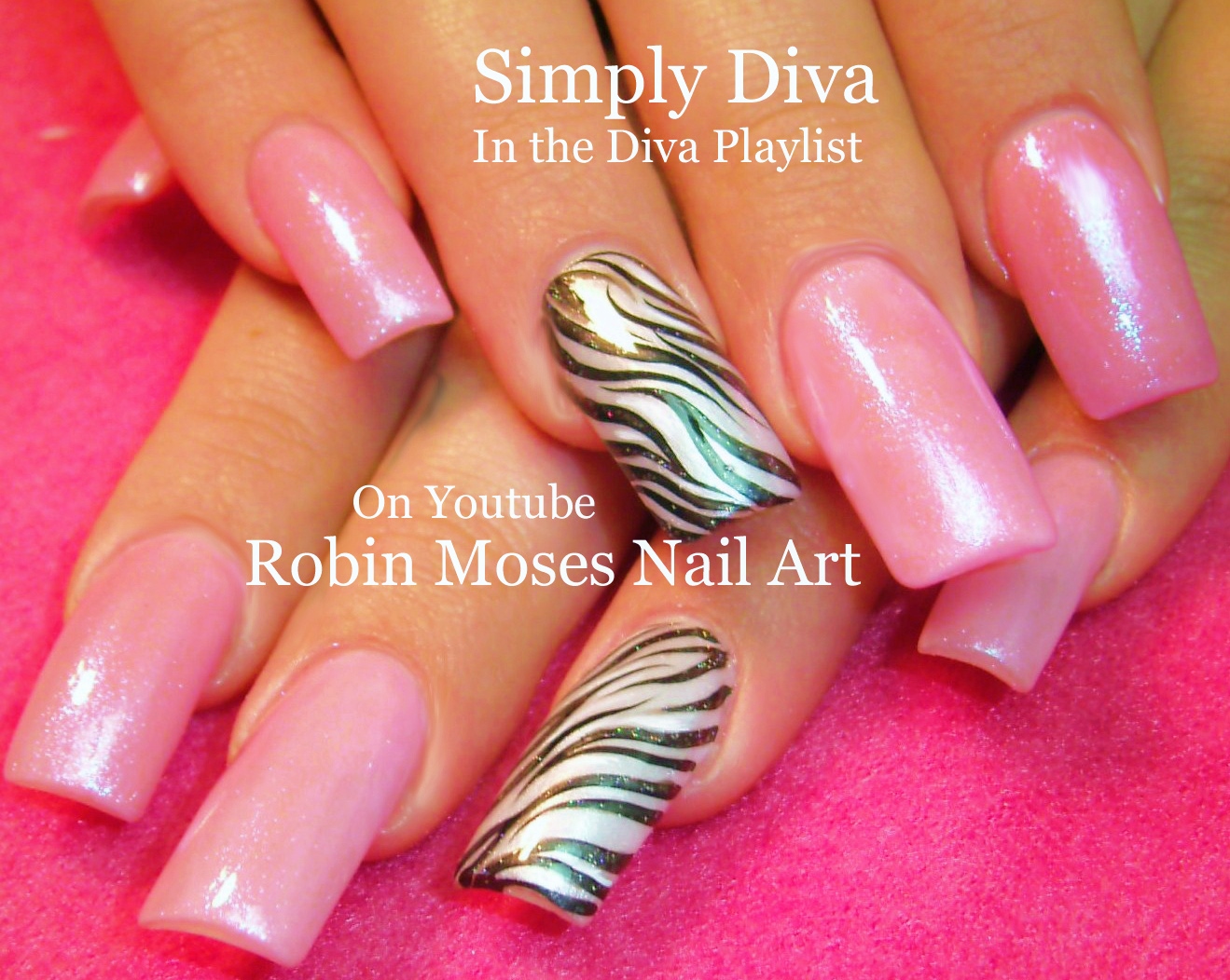Nail Art by Robin Moses: White Zebra Print on Pink Polish with Light ...
