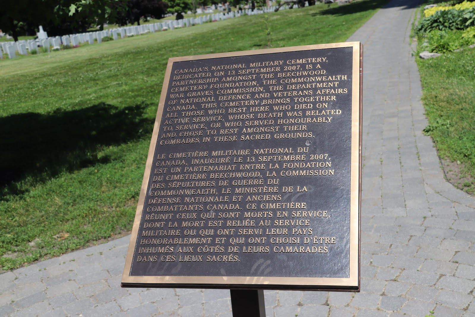 Memorials in Ottawa: Canada's National Military Cemetery Plaque