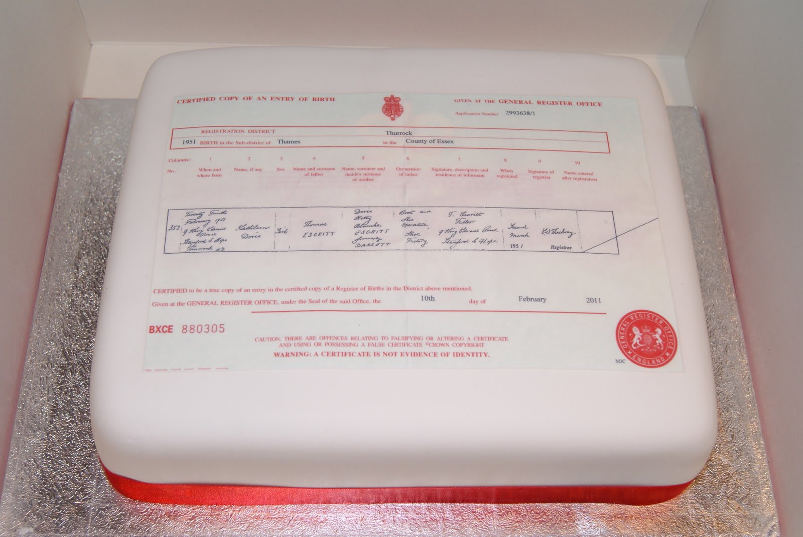 Mrs G's Cakes: Birth Certificate cake