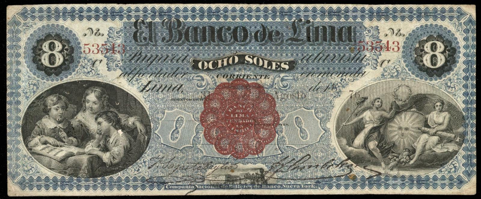 Peru 8 Soles banknote 1876 Banco de Lima|World Banknotes & Coins ...