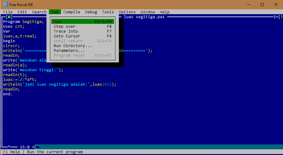 Cara Membuat Program Menghitung luas Segitiga Dengan Free Pascal