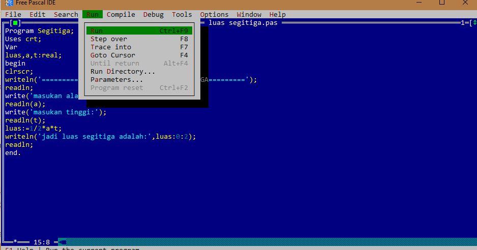 Cara Membuat Program Menghitung luas Segitiga Dengan Free Pascal