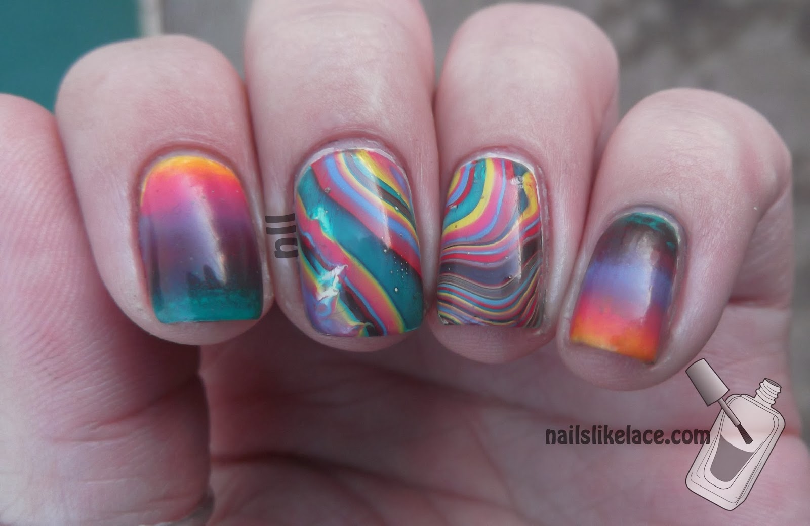 NailsLikeLace: Rainbow Gradient and Water Marble