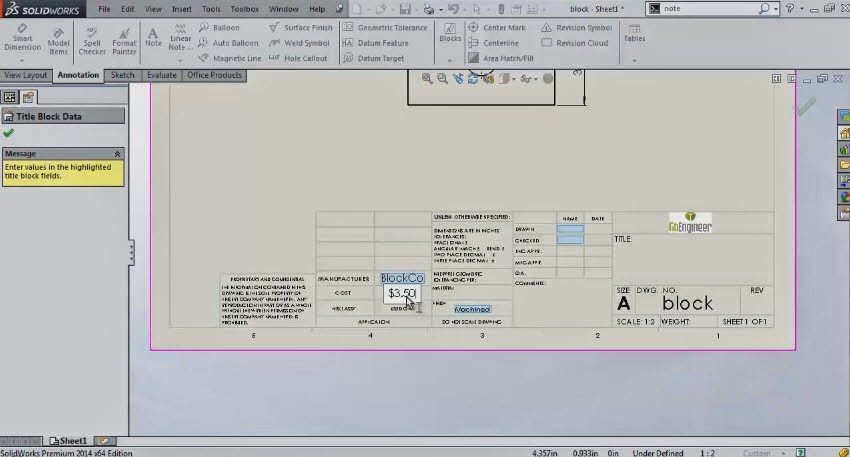 SolidWorks - Define Title Block Table in Drawing page - SolidWorks Share