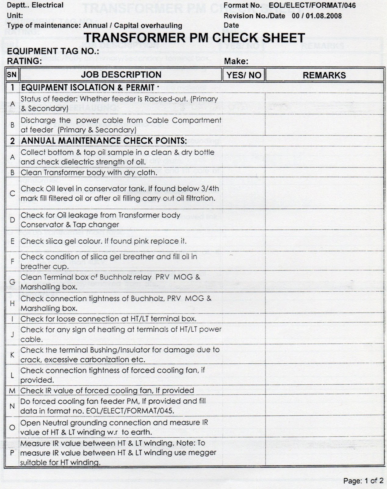 StanderdsElectrical: STANDARD MAINTENANCE FOR TRANSFORMER
