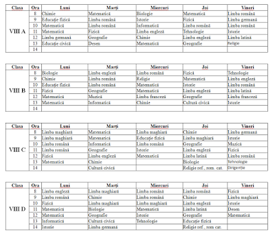 Şcoala Gimnazială "Dr. Bernády György", Târgu Mureş: ORAR ELEVI 2016-2017
