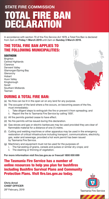 Tomorrow: total fire ban - New Norfolk News
