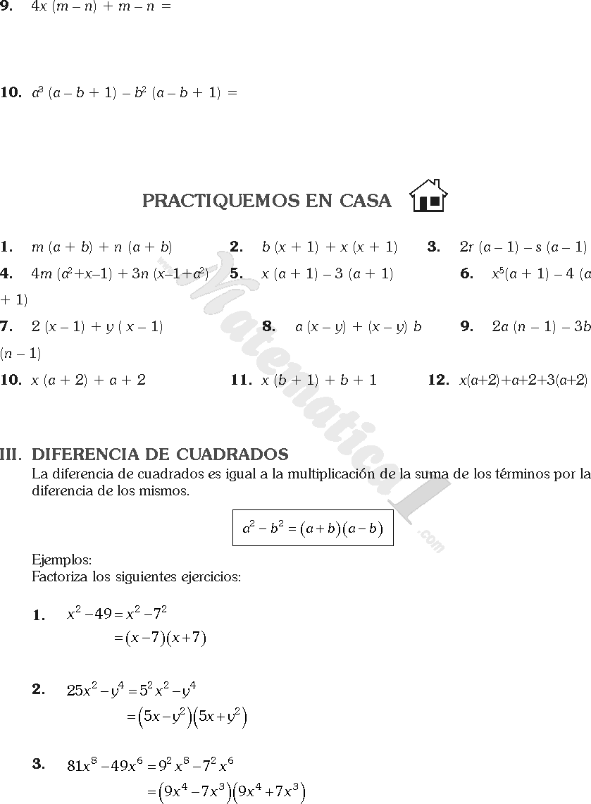 FACTOR COMUN MONOMIO Y POLINOMIO , DIFERENCIA DE CUADRADOS EJERCICIOS ... FACTOR COMUN MONOMIO Y POLINOMIO , DIFERENCIA DE CUADRADOS EJERCICIOS ...