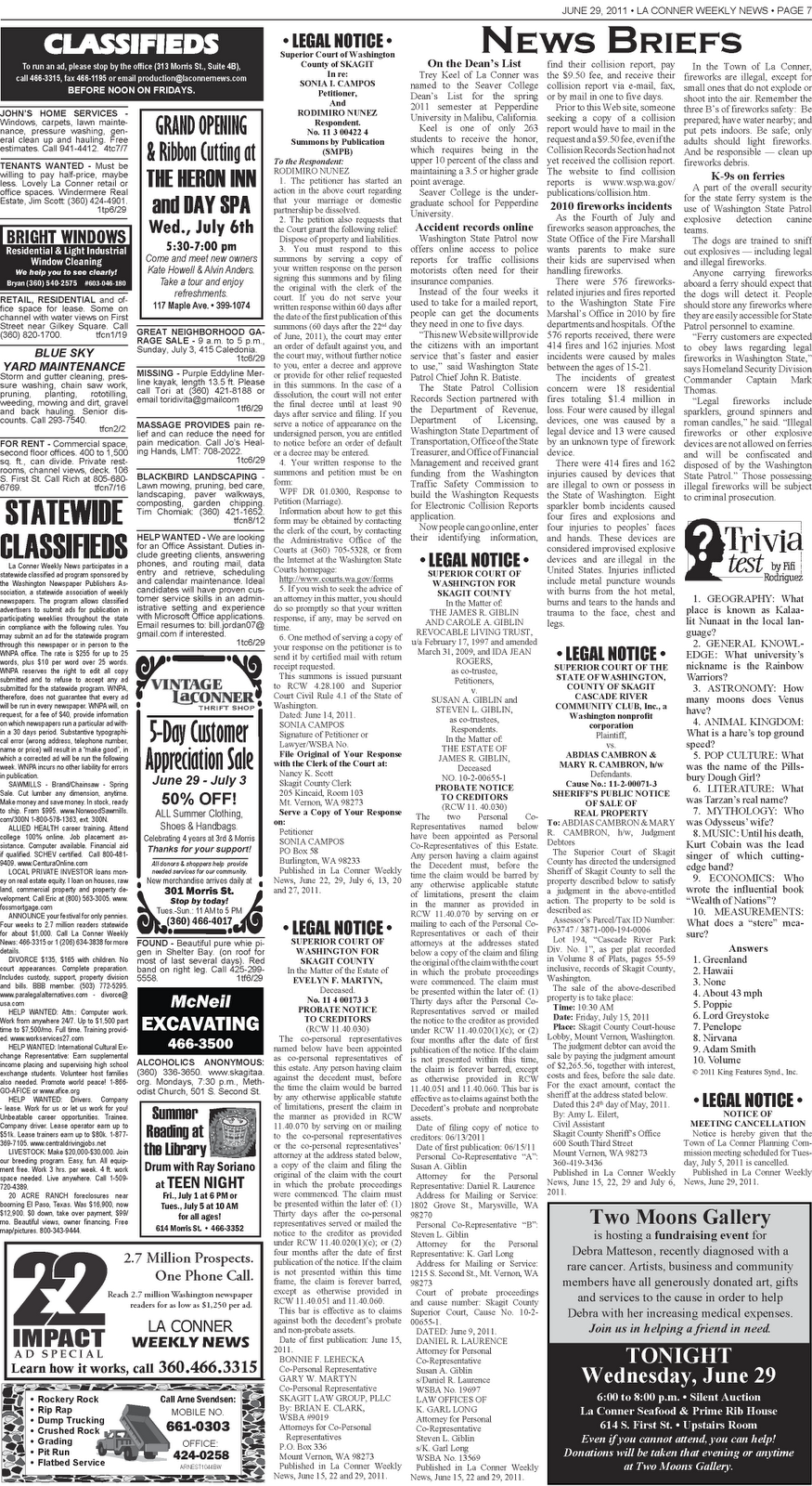 La Conner Weekly News: Classified Ads
