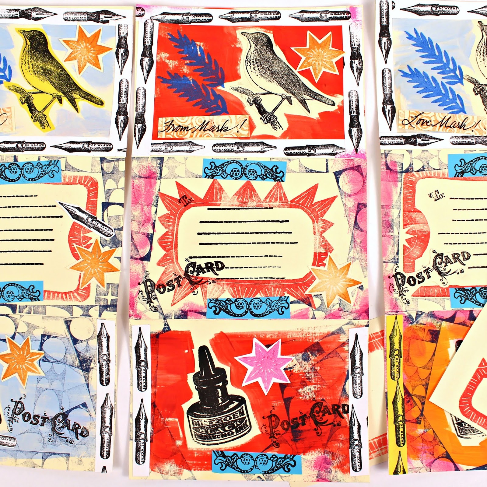 Mark Montano: Mixed Media Tri-fold Postcards inspired by Mark Hearld