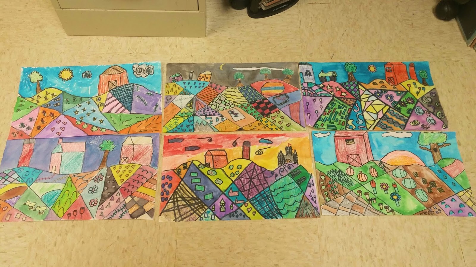 Odyssey Charter School Art Rooms: 4th grade folkart landscapes inspired ...