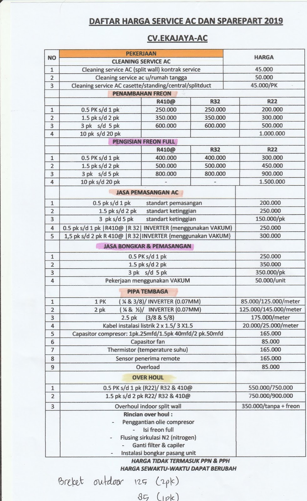 Daftar Harga Ac - Homecare24