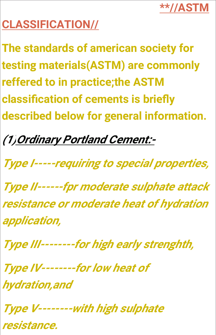 Civil engineering construction: ASTM CLASSIFICATION